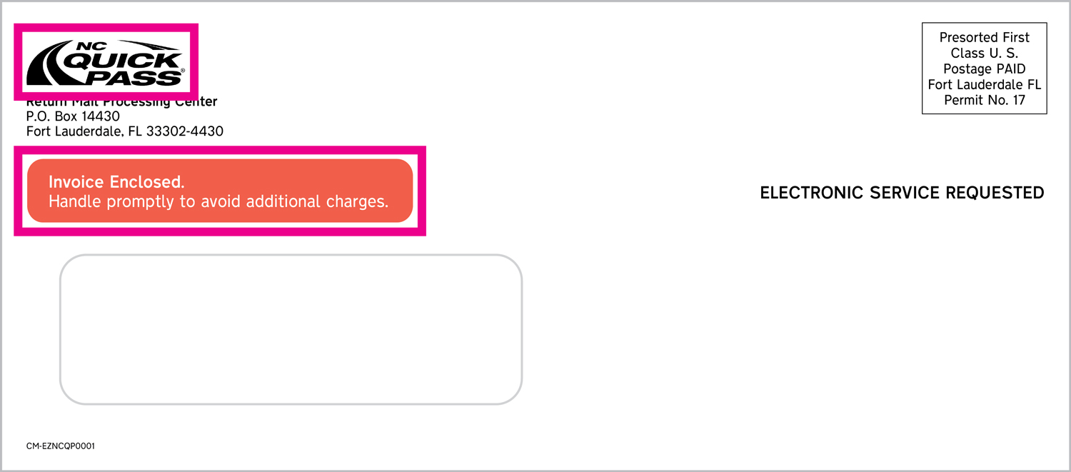 Envelopes and Invoices - NC Quick Pass