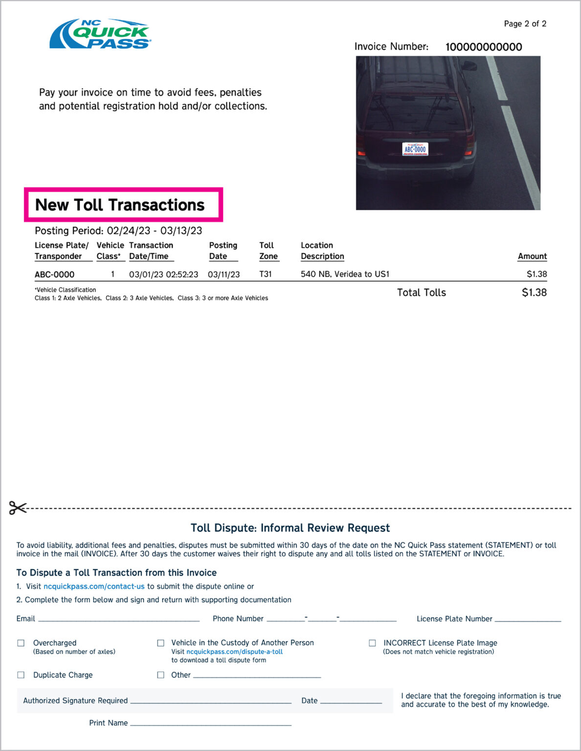 Envelopes and Invoices - NC Quick Pass